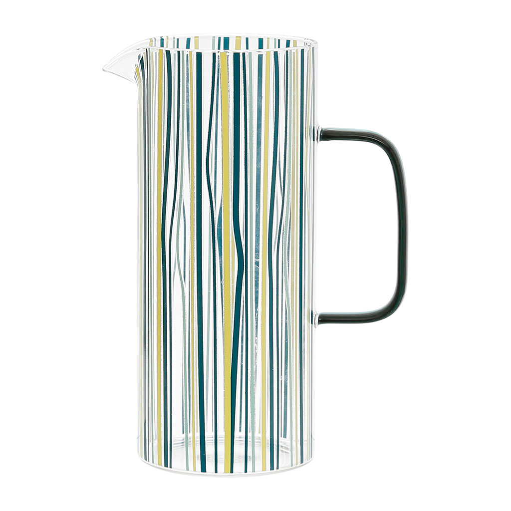 Pichet rayé bleu, vert et jaune 1l en verre -belle vie | Fabrique de Styles